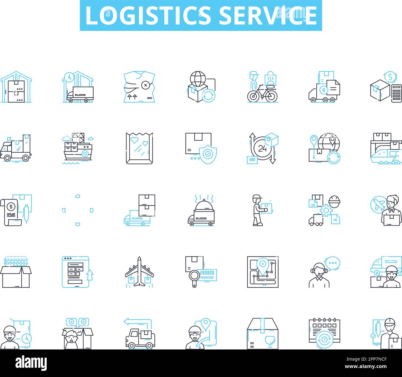 Logistics service linear icons set. Transportation, Warehousing, Distribution, Supply-chain ...