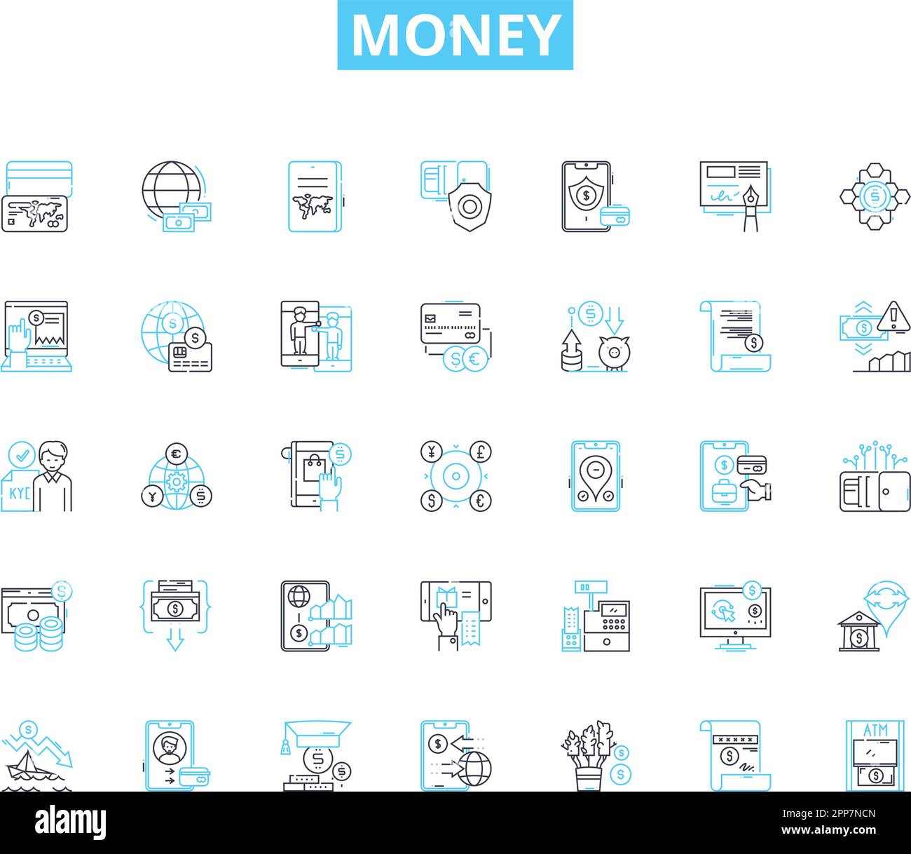 Money linear icons set. Wealth, Currency, Finances, Cash, Profit ...