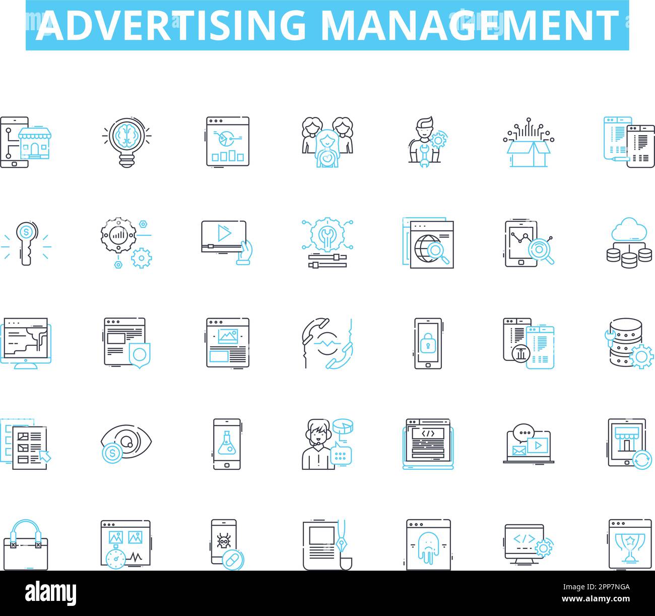 Advertising management linear icons set. Promotion, Branding, Marketing ...
