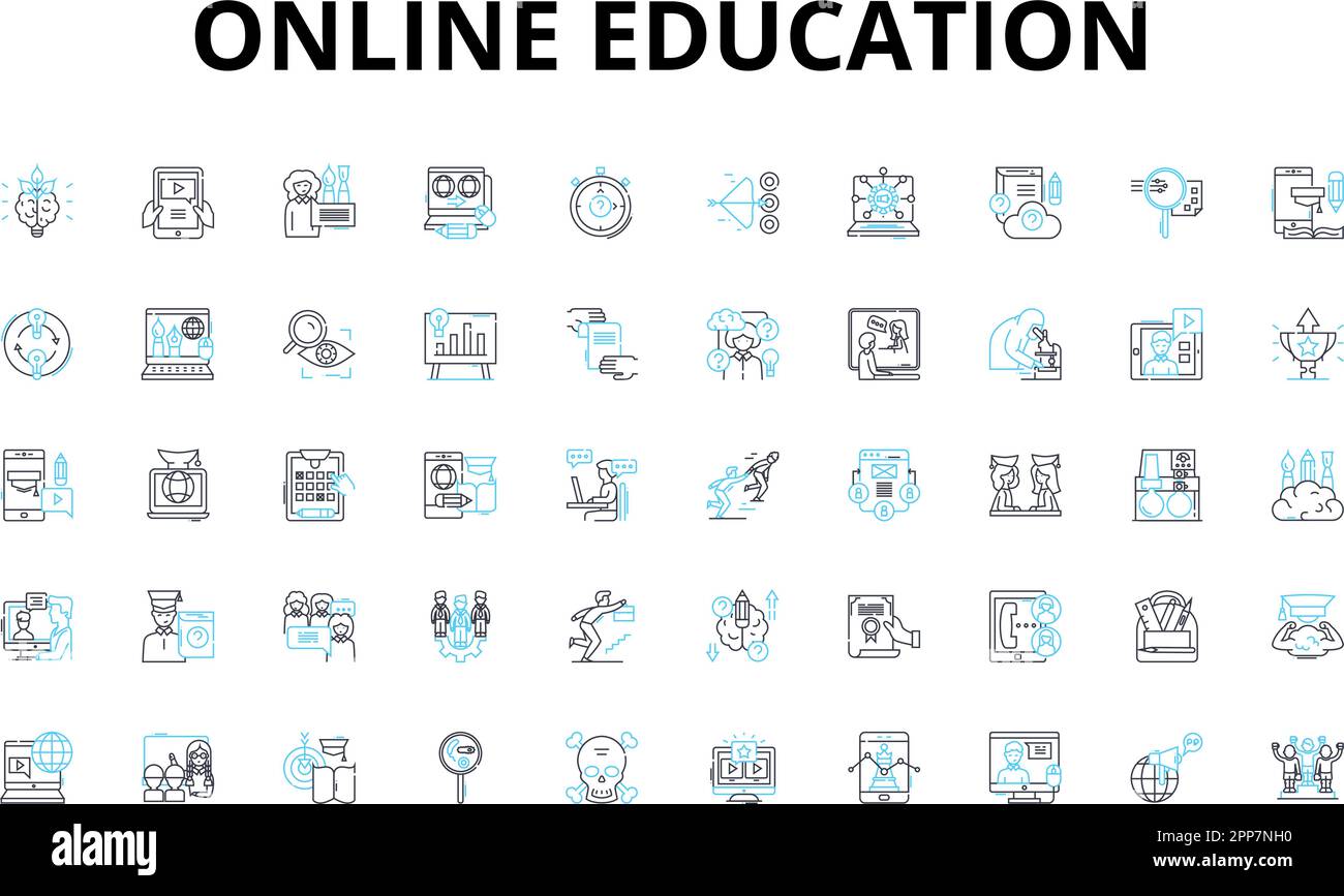 Online Education linear icons set. E-Learning, Virtual, Webinars, MOOC, Distance Learning ...