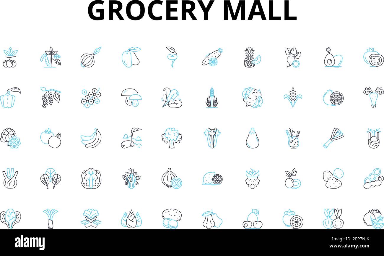 Grocery mall linear icons set. Produce, Dairy, Meat, Bakery, Frozen ...