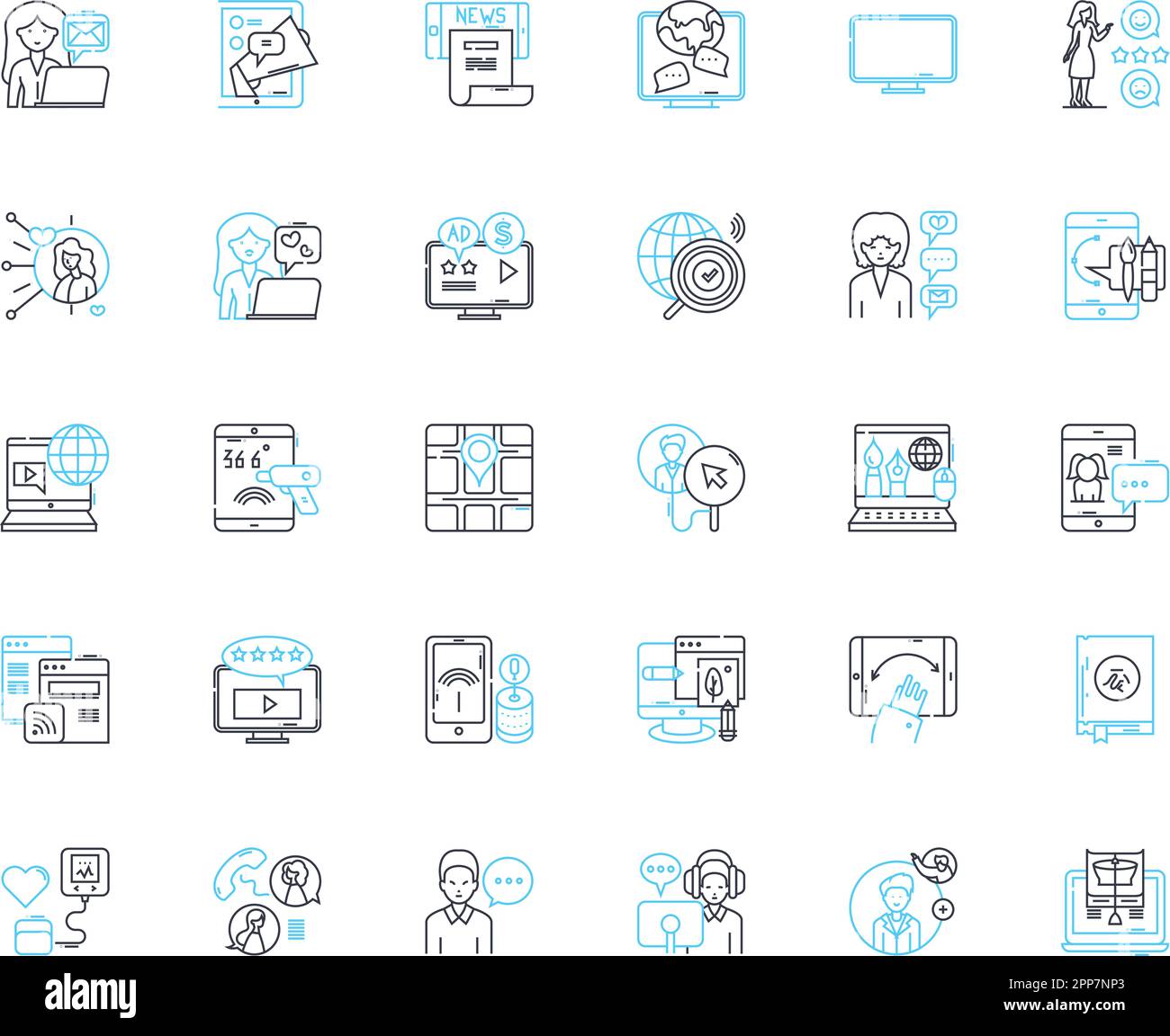 Brand engagement linear icons set. Interactivity, Connection ...