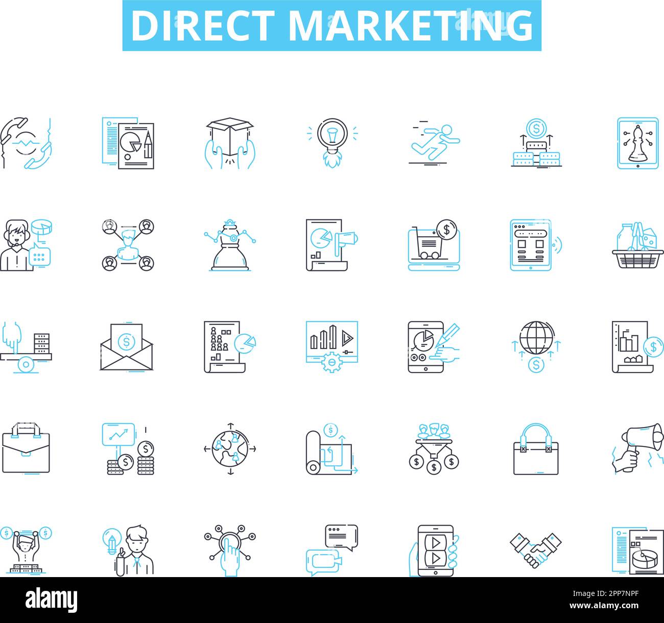 Direct marketing linear icons set. Targeted, Personalized, Mail, Ads ...