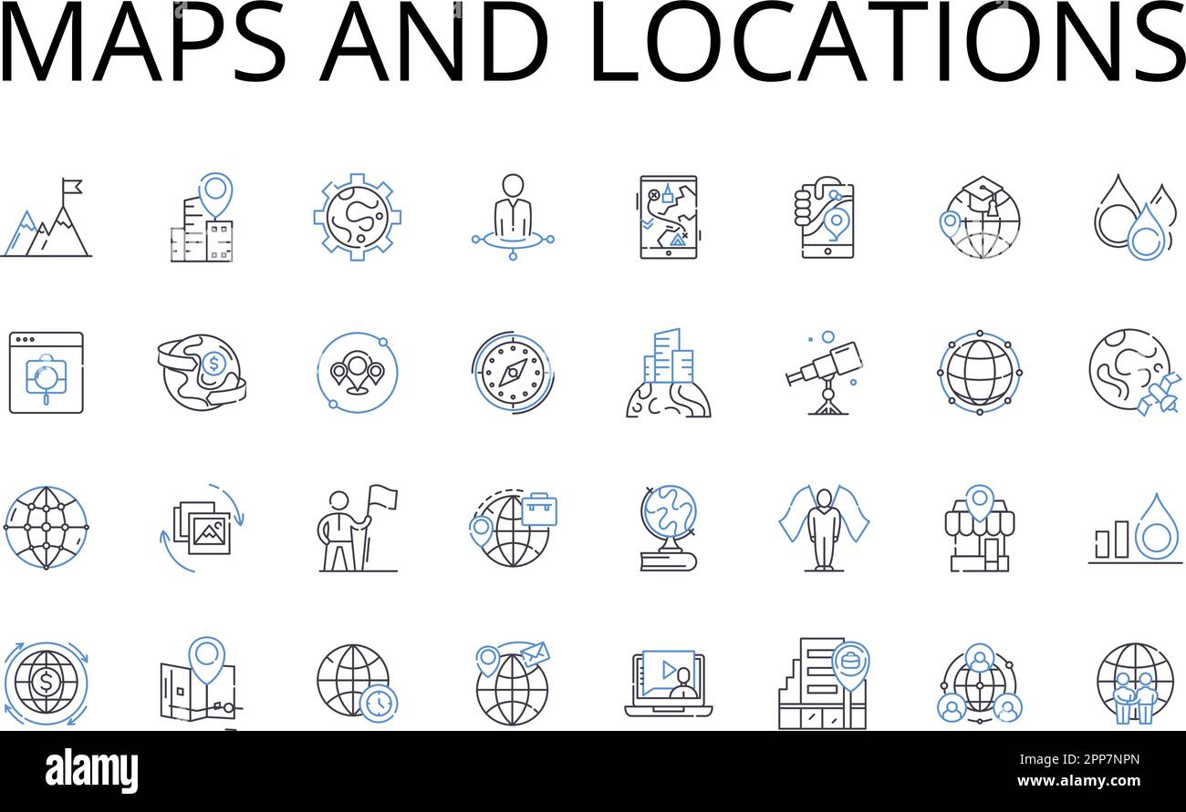 Maps and locations line icons collection. Cartography, Geolocation, Topography, Atlas ...