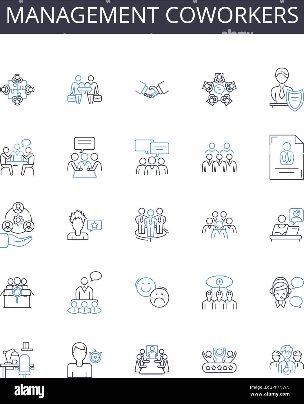 Management coworkers line icons collection. Discipline workers ...
