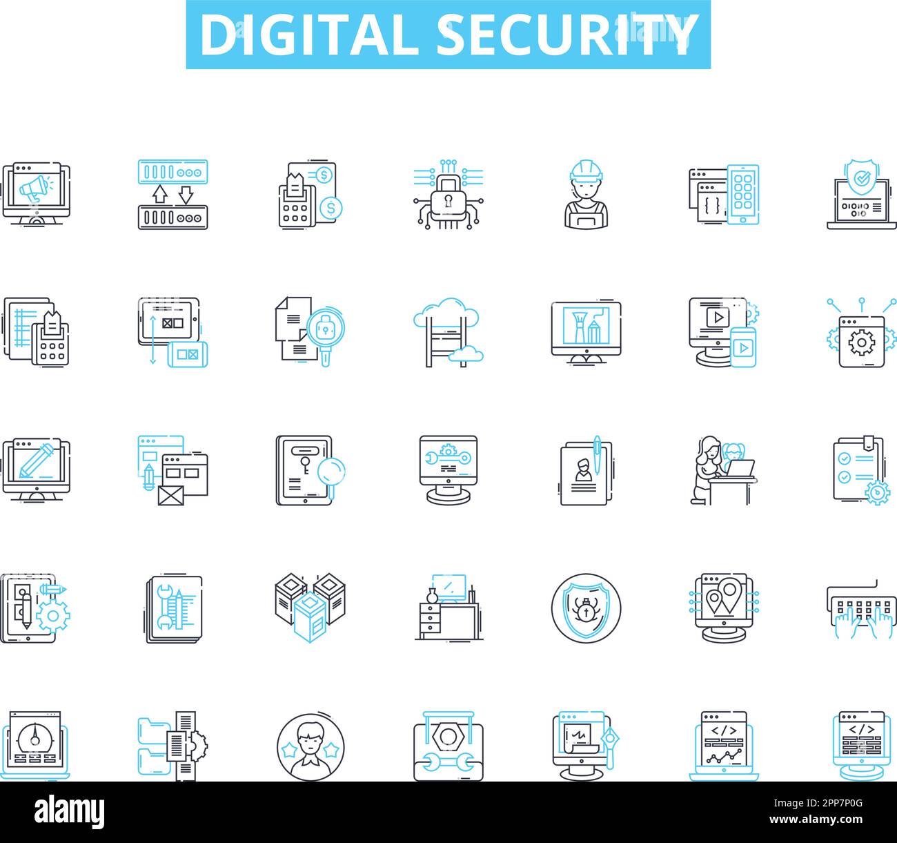 Digital security linear icons set. Encryption, Firewall, Malware ... Digital security linear icons set. Encryption, Firewall, Malware ...