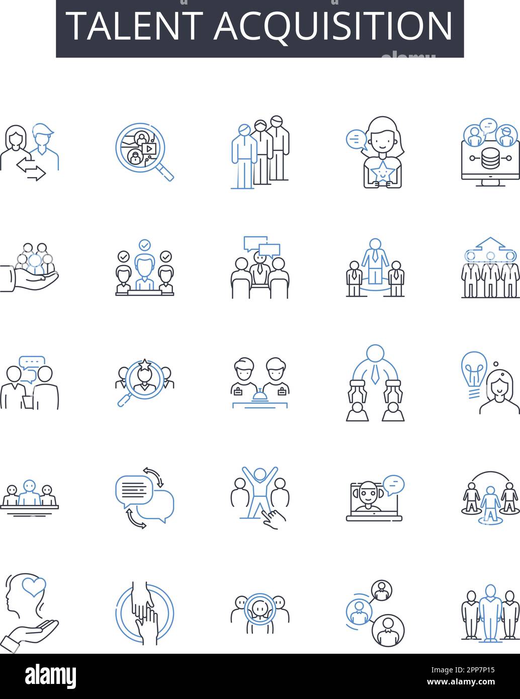 Talent acquisition line icons collection. Performance management ...