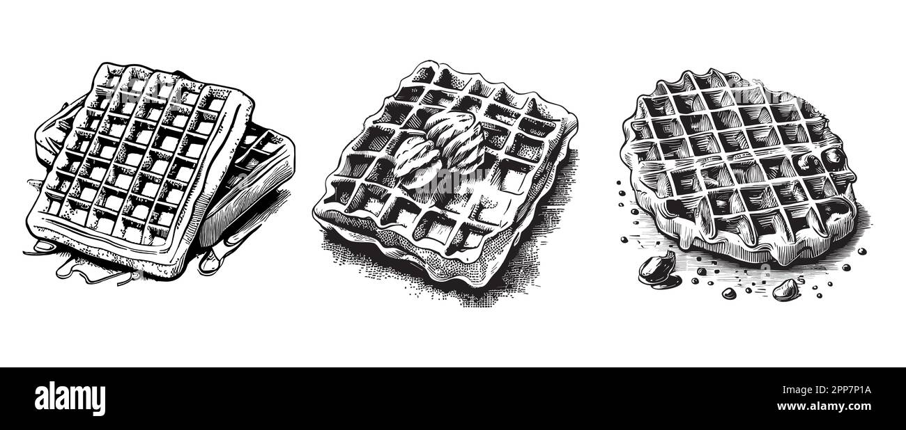 Set of waffles sketch hand drawn illustration Stock Vector Image & Art ...