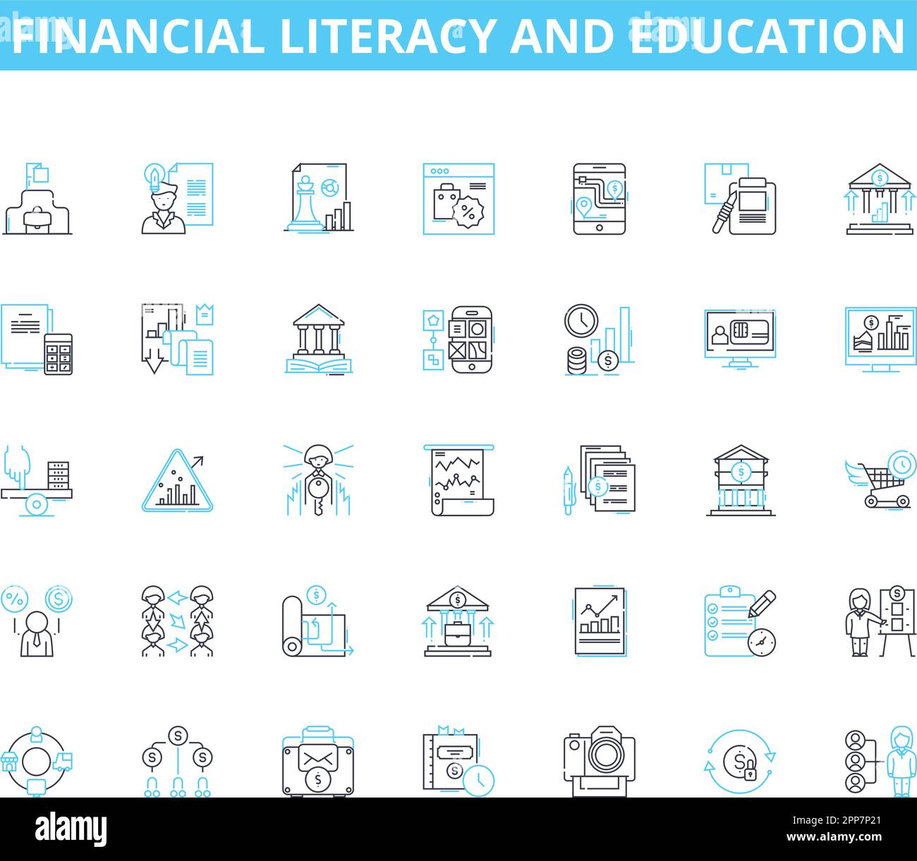 Financial literacy and education linear icons set. Budgeting, Saving ...