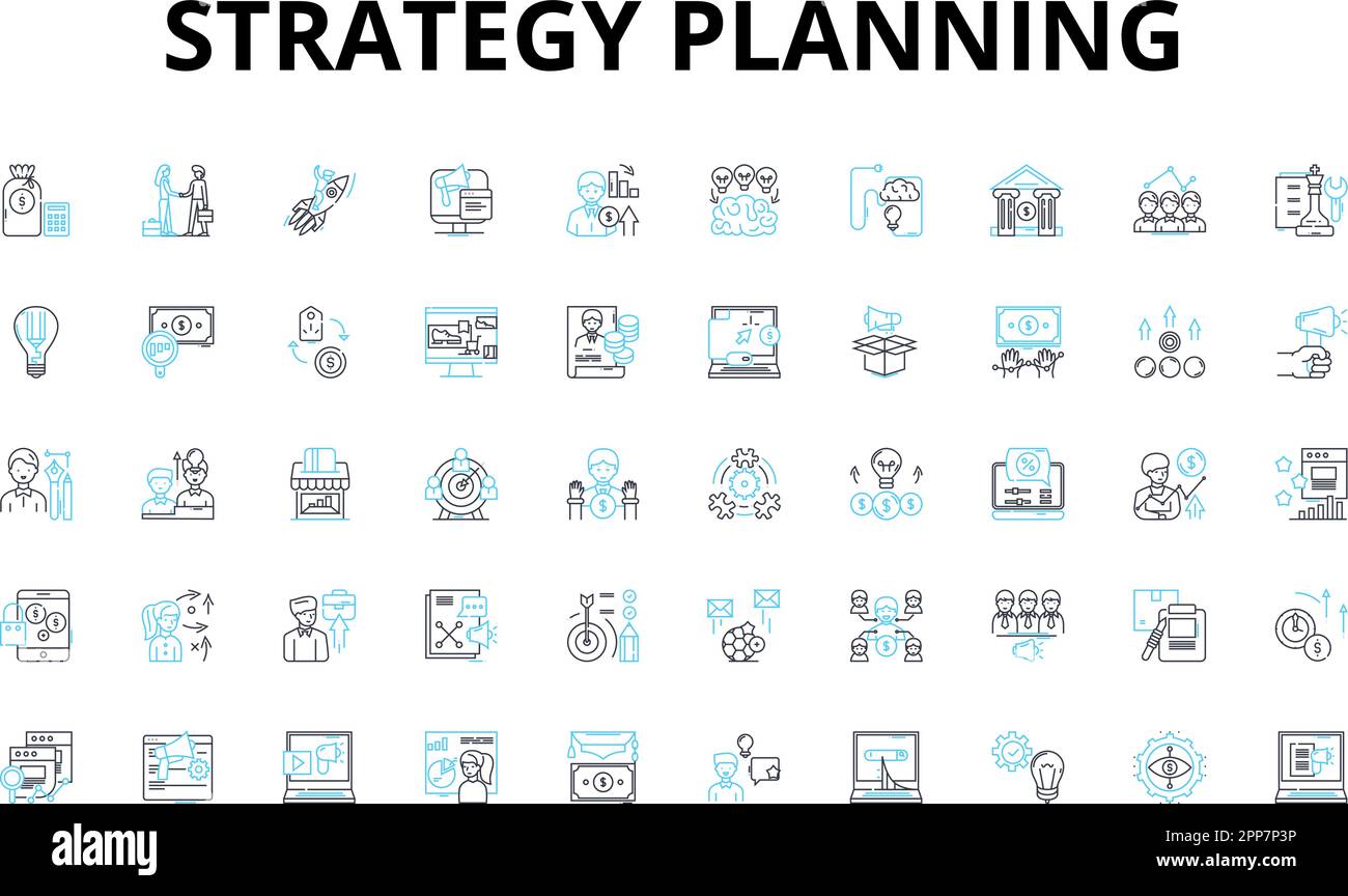 strategy planning linear icons set. Alignment, Analysis, Approach ...