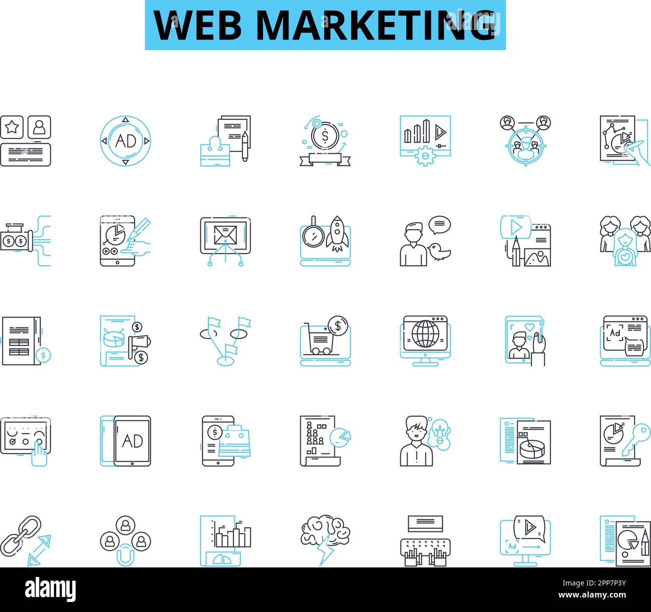 Web marketing linear icons set. SEO, PPC, Content, Analytics, Social ...