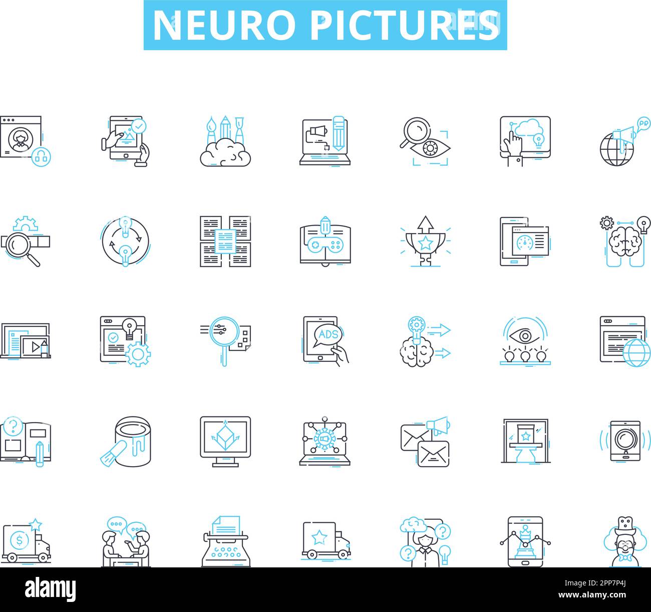 Neuro pictures linear icons set. Brainwaves, Neurons, Memories ...