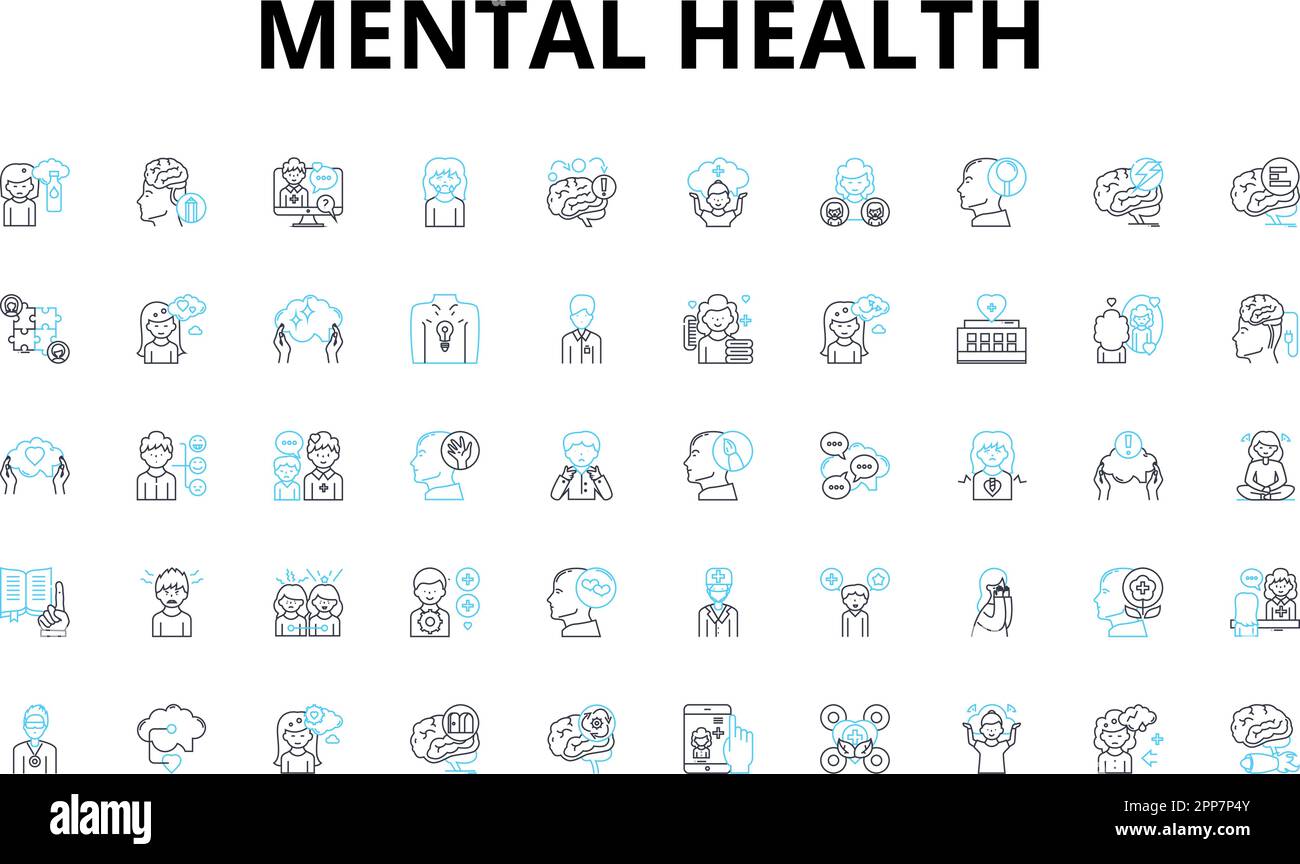 Mental health linear icons set. Anxiety, Depression, Bipolar, Schizophrenia, Trauma, Phobia ...