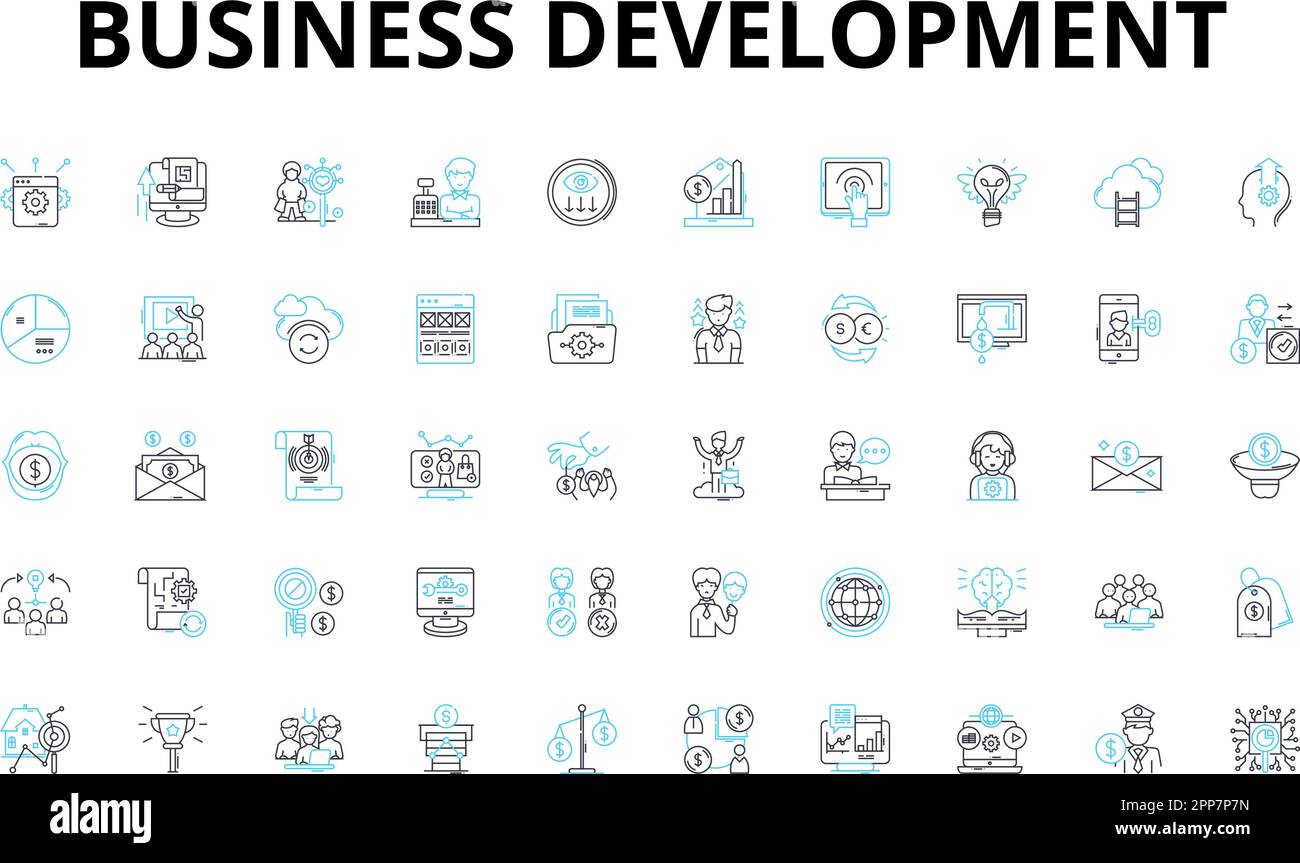 Business development linear icons set. Strategy, Growth, Innovation ...