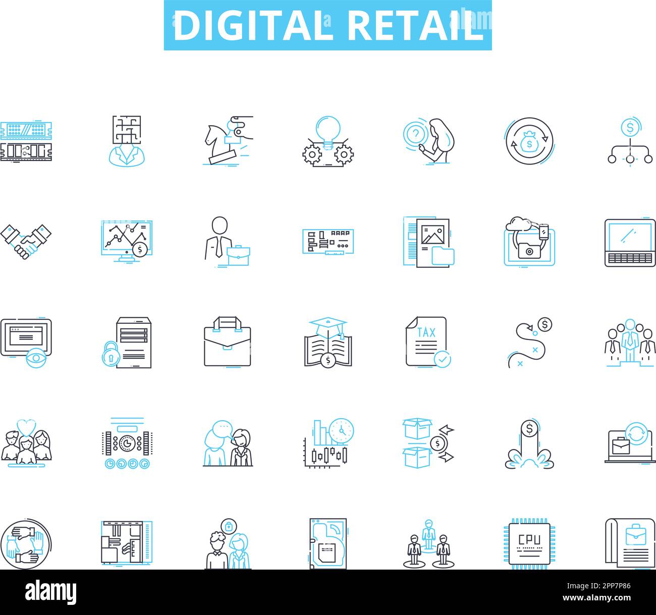 Digital retail linear icons set. E-commerce, Omnichannel, Personalization, Mobile, AI, Virtual ...