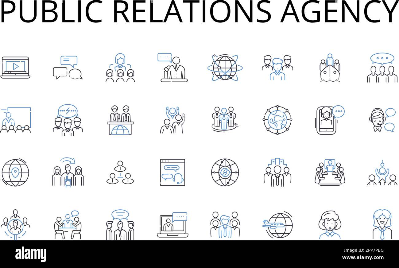 Public relations agency line icons collection. Marketing firm ...