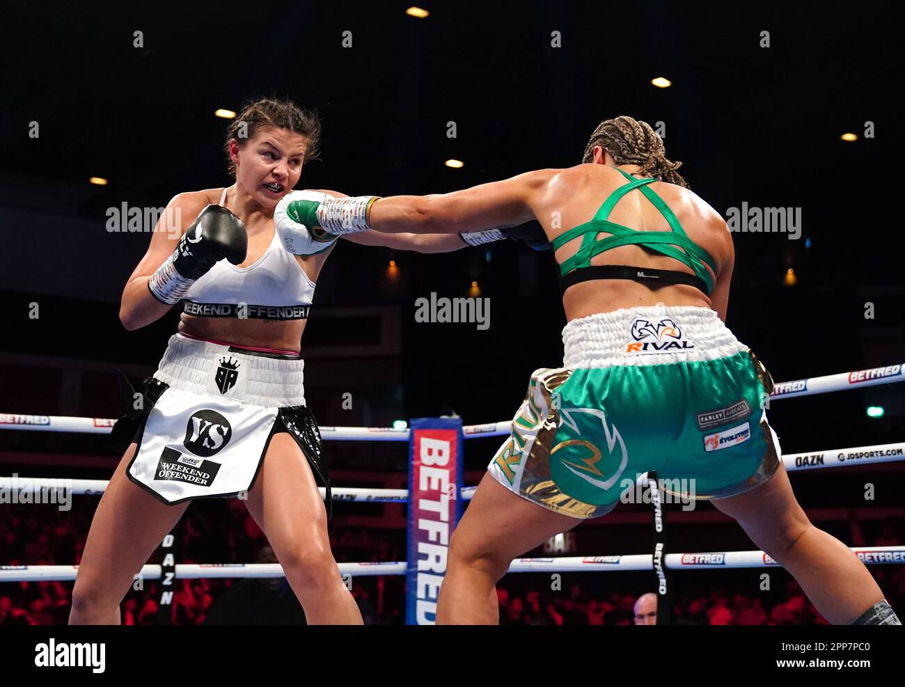 Sandy Ryan (left) and Marie Pier Houle in the WBO World Welter weight ...