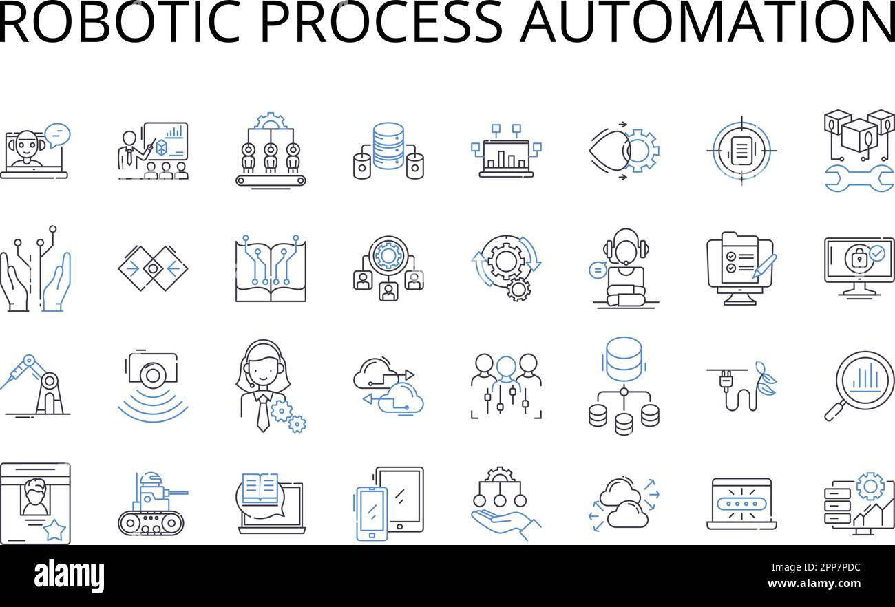 Robotic process automation line icons collection. Artificial intelligence, Business process ...