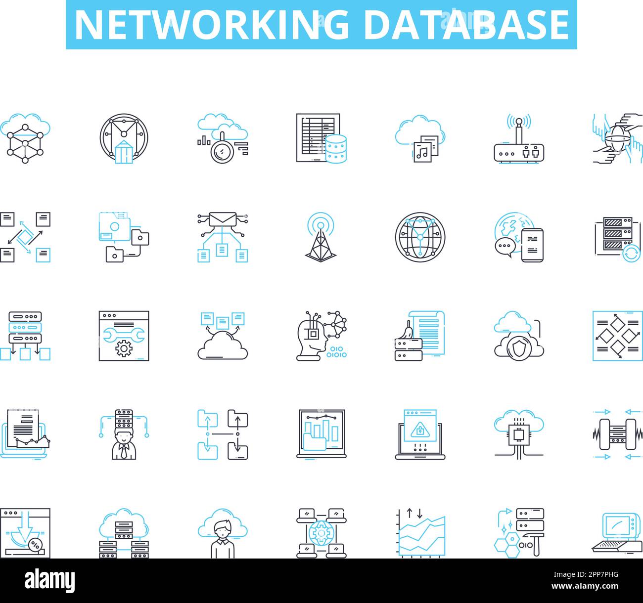 Networking Database Linear Icons Set Connect Collaboration Relationships Communication