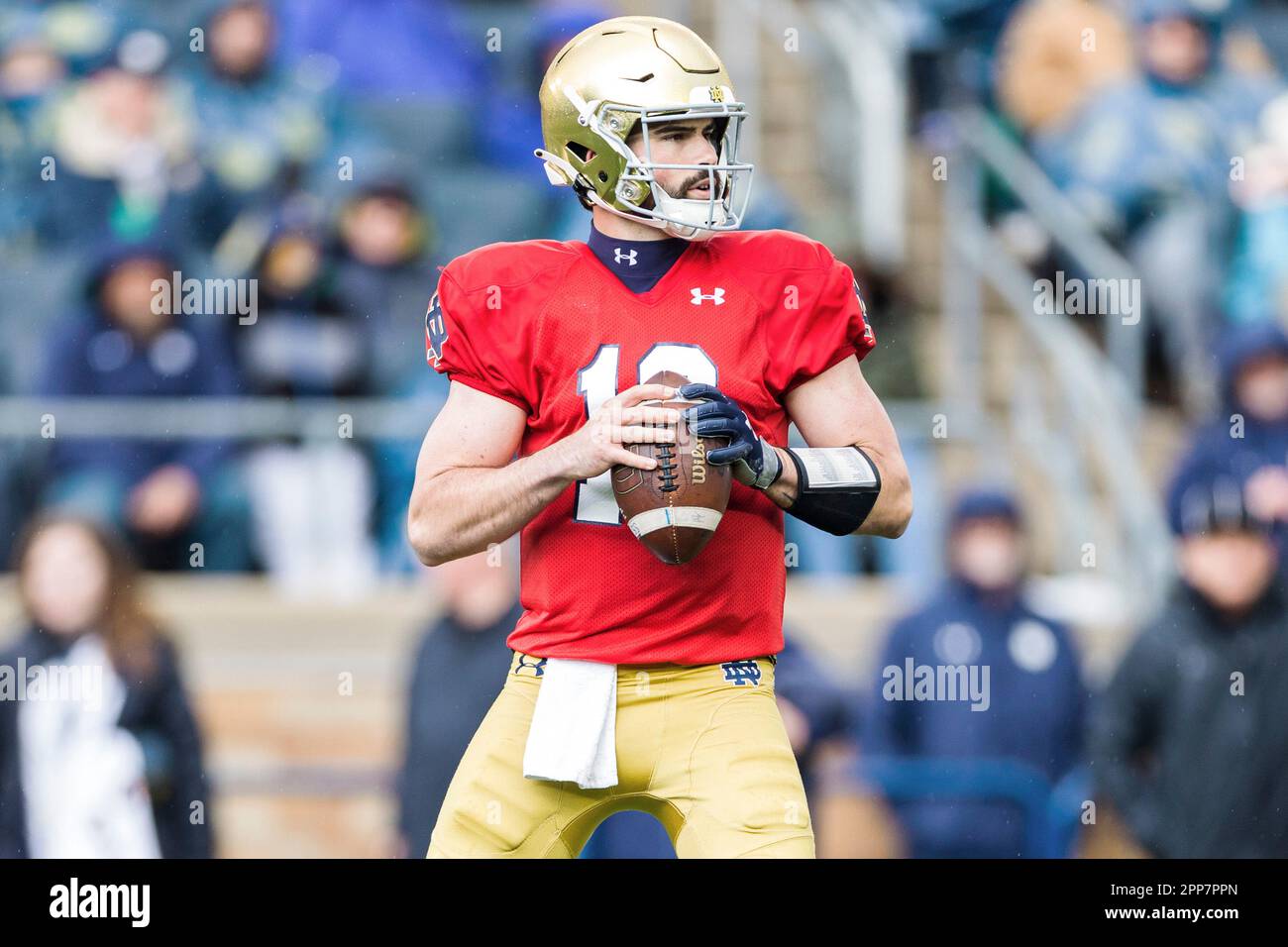 South Bend, Indiana, USA. 22nd Apr, 2023. Notre Dame quarterback Sam ...