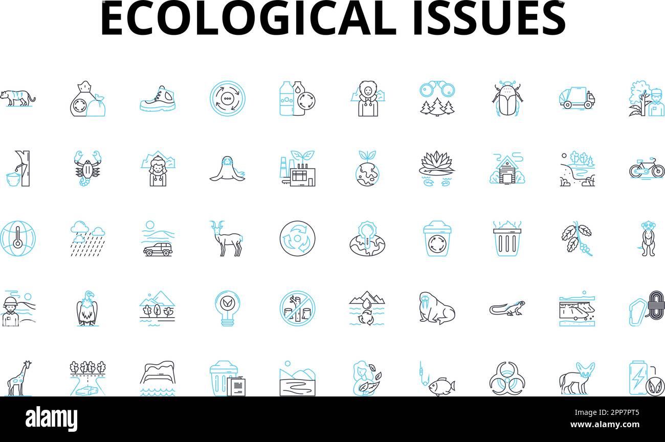 Ecological issues linear icons set. Climate change, Pollution ...