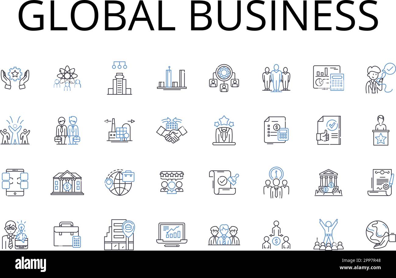 Global business line icons collection. International trade, Worldwide ...