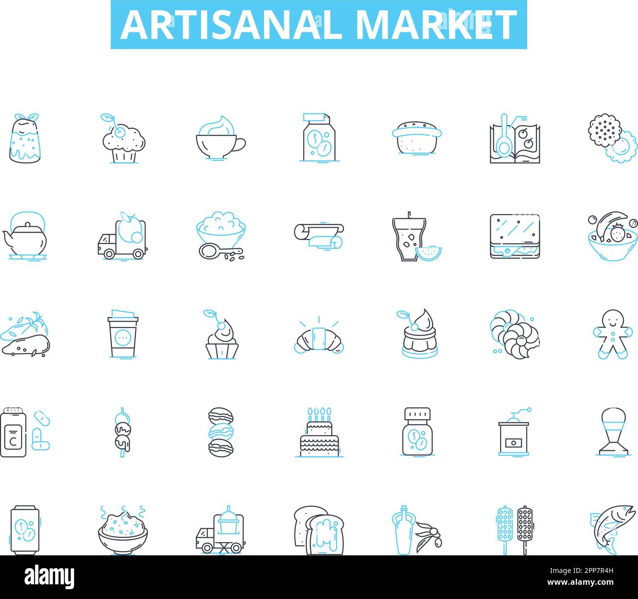 Artisanal market linear icons set. Handcrafted, Local, Unique ...
