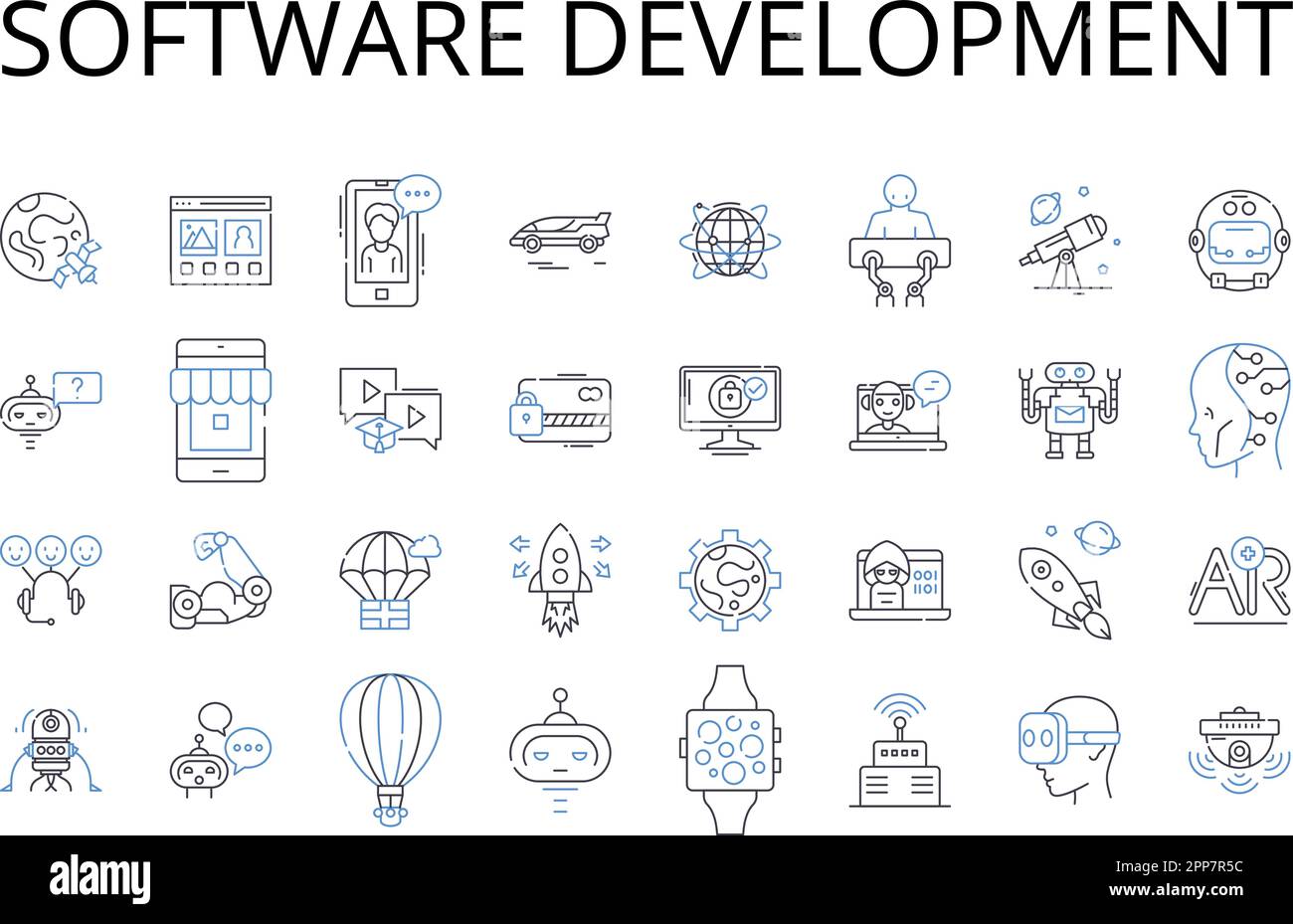 Software development line icons collection. Website design, Social ... Software development line icons collection. Website design, Social ...