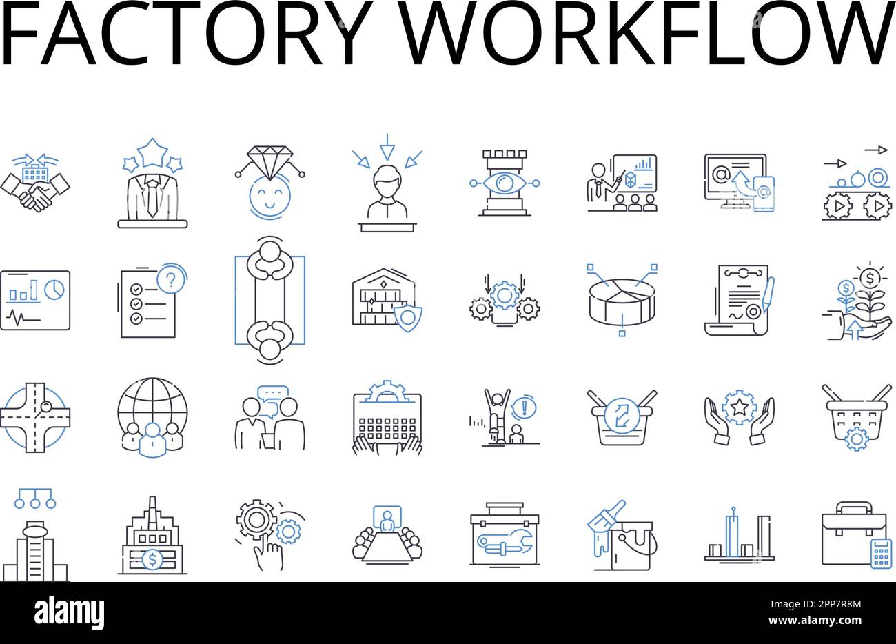 Factory Workflow Line Icons Collection Company Procedures Business Structure Organizational