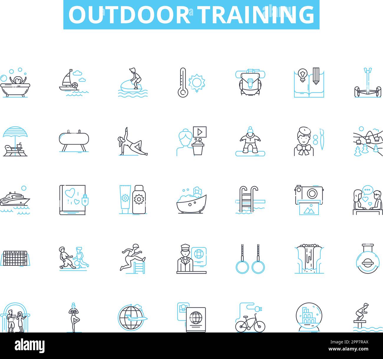 outdoor training linear icons set. Adventure, Teamwork, Fitness ...