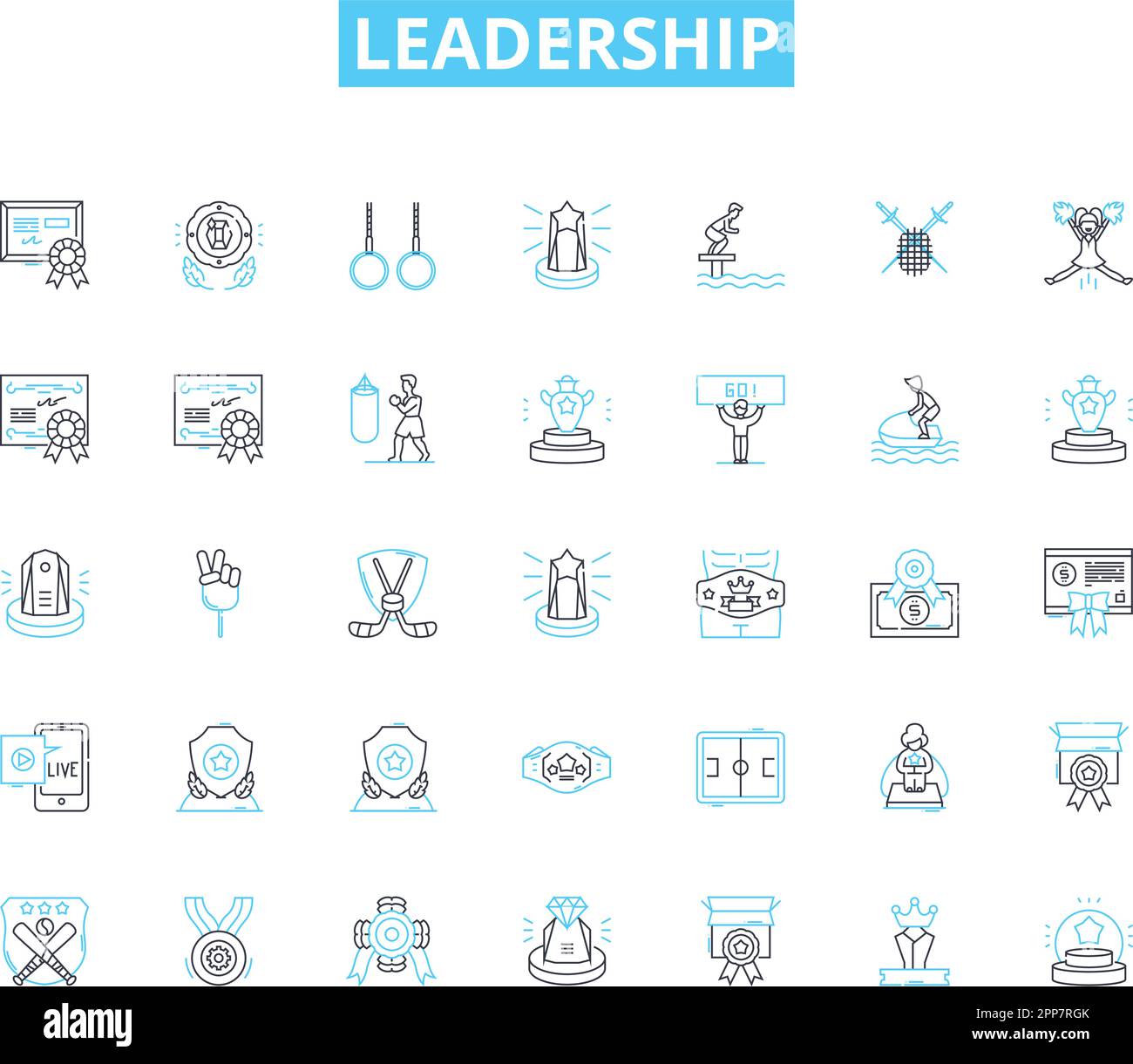 Leadership linear icons set. Vision, Empowerment, Influence, Integrity ...