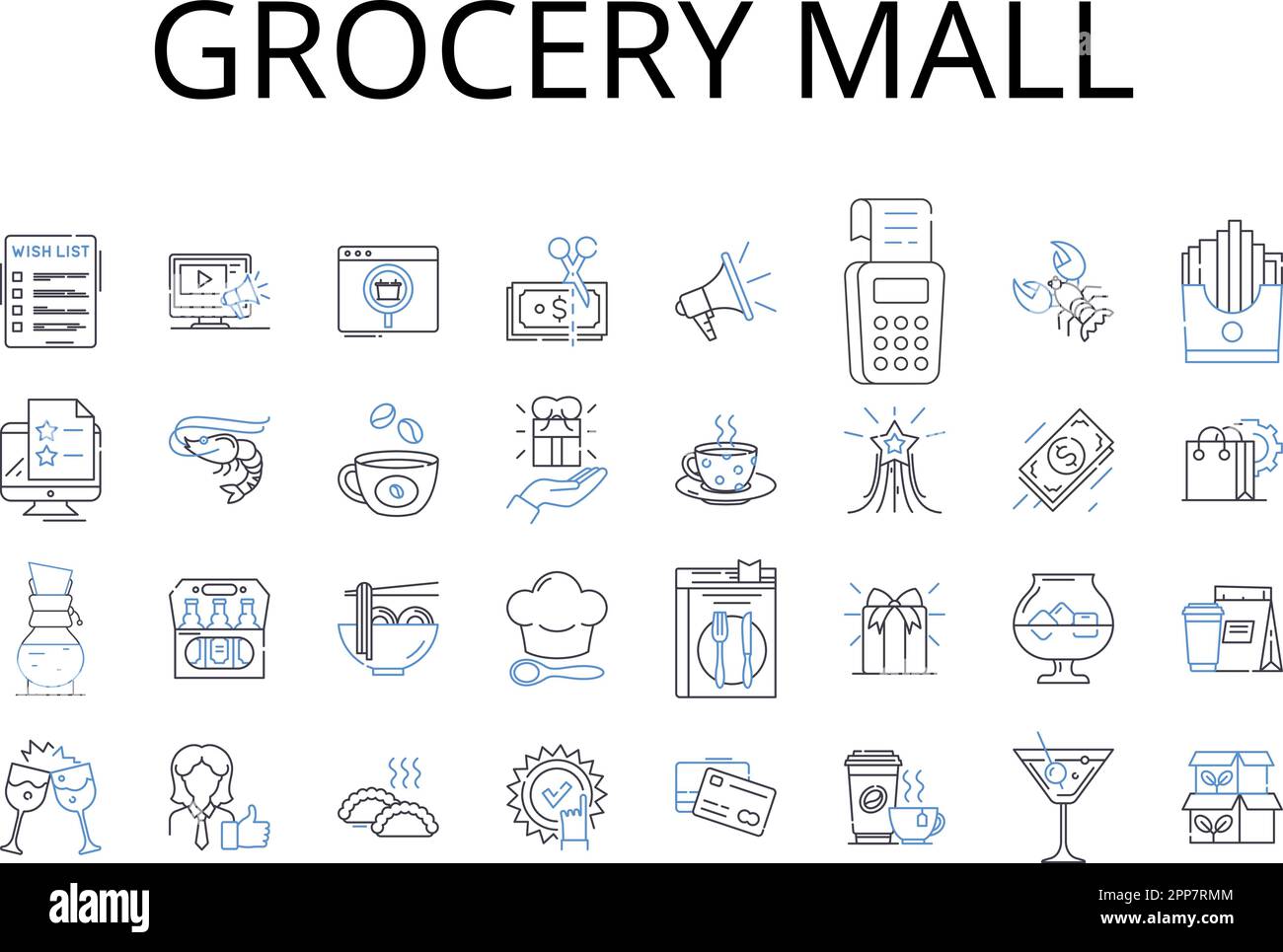 Grocery mall line icons collection. Supermarket, Grocery store ...