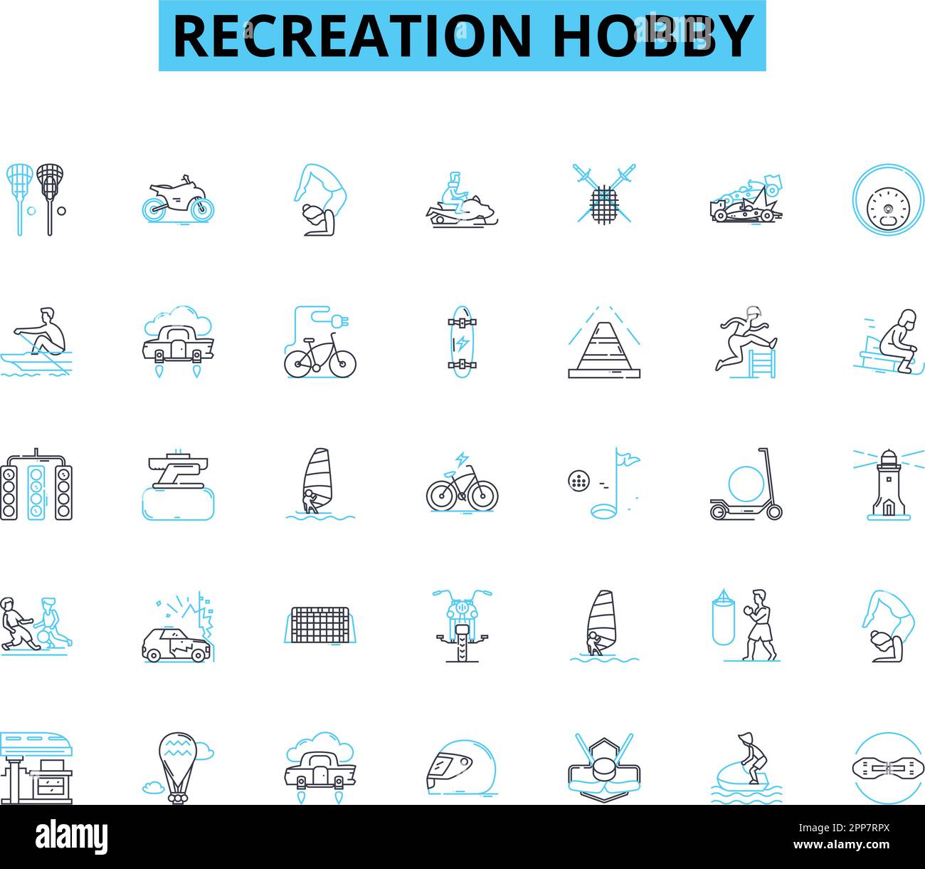 Recreation hobby linear icons set. Swimming, Cycling, Running, Yoga ...