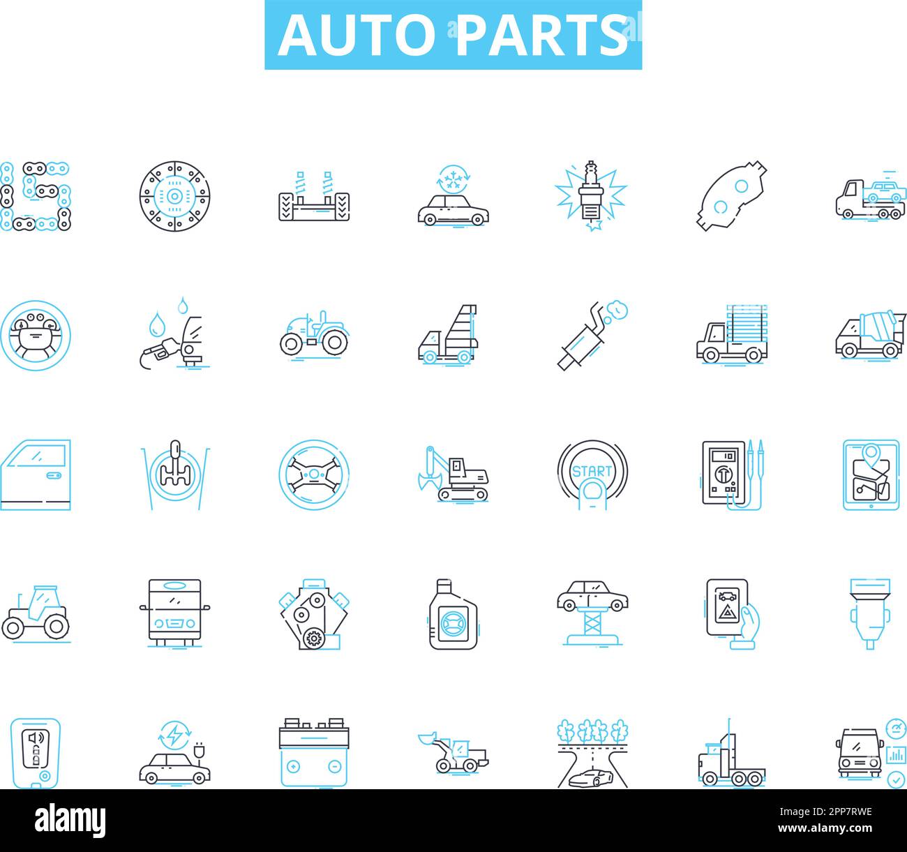 Auto parts linear icons set. Engine, Suspension, Brakes, Transmission ...