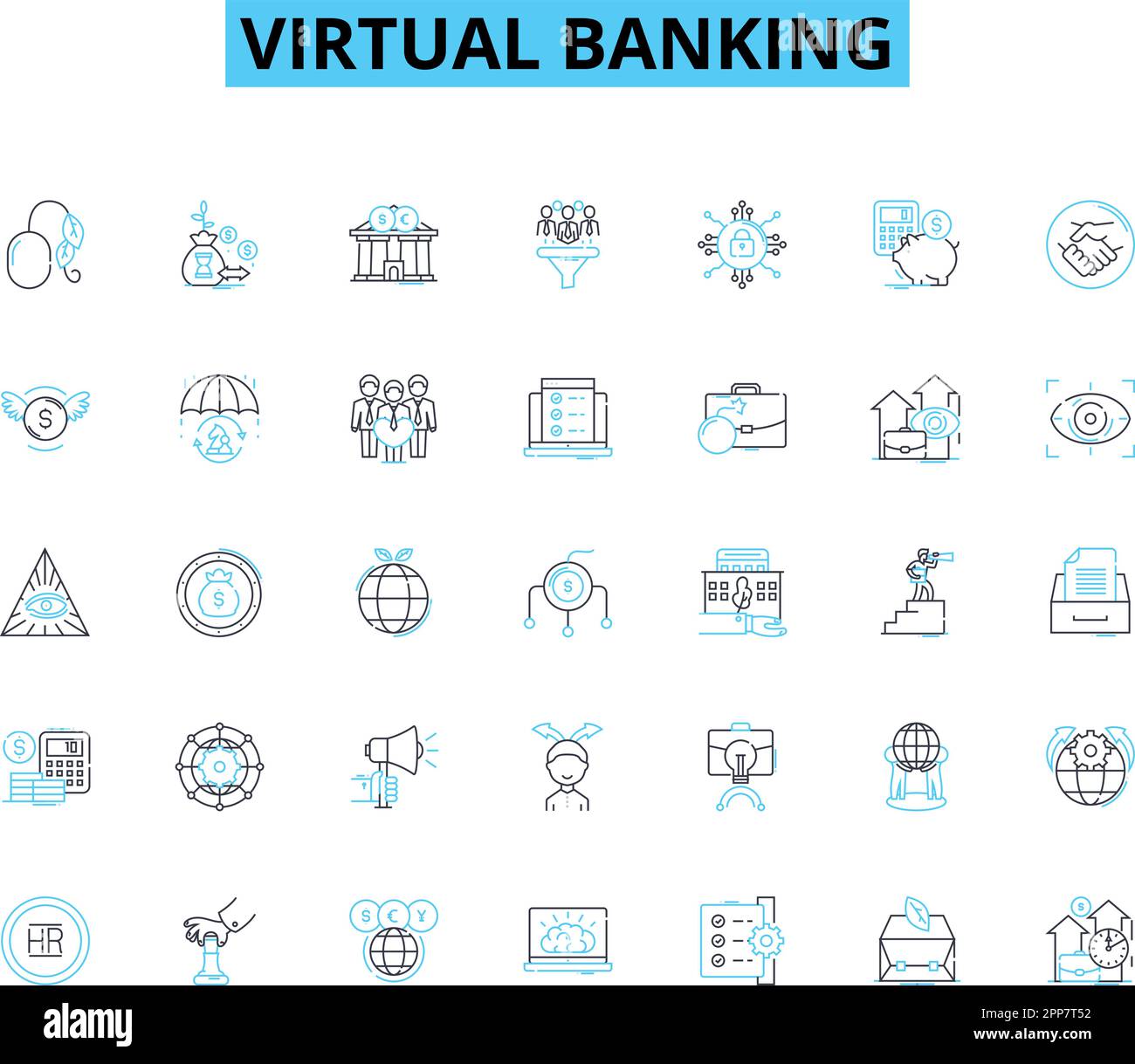 Virtual banking linear icons set. Digital, Online, Mobile, Virtual, Web-based, Automated ...