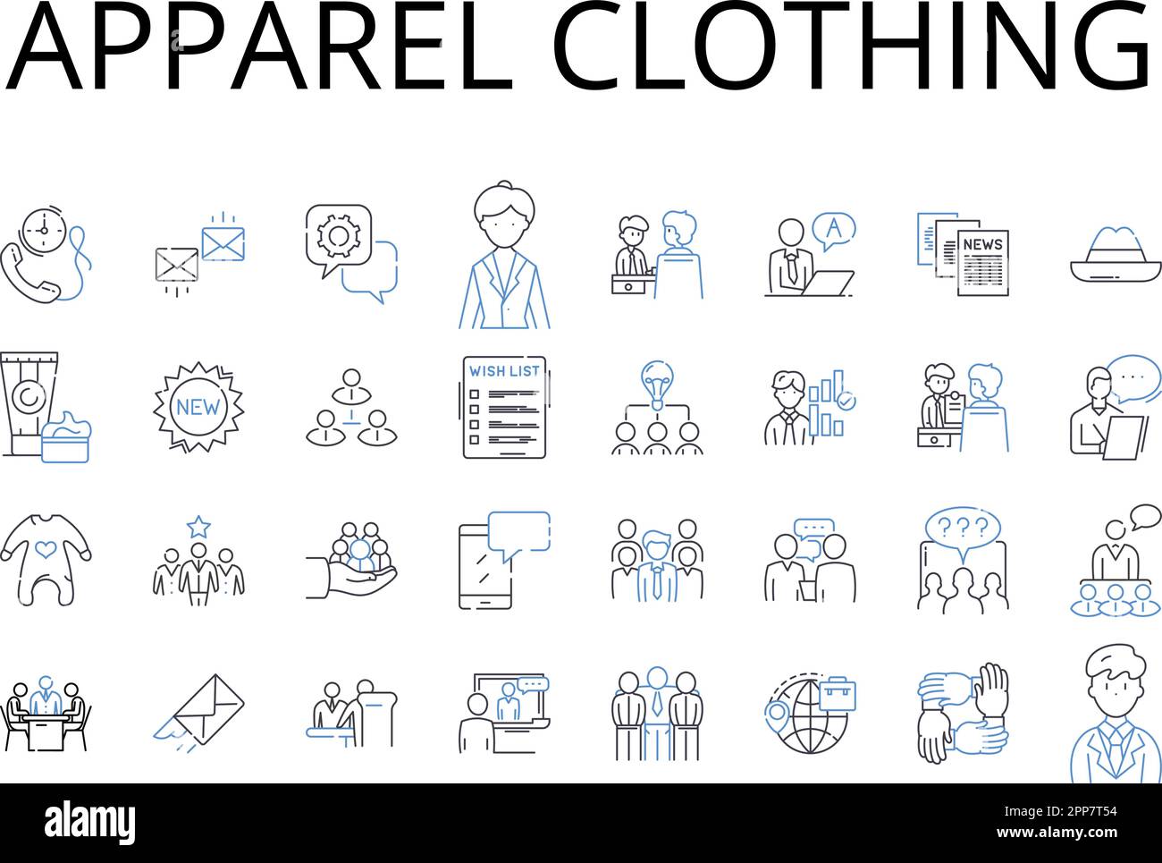 Apparel clothing line icons collection. Garments, Attire, Outfit, Dress ...