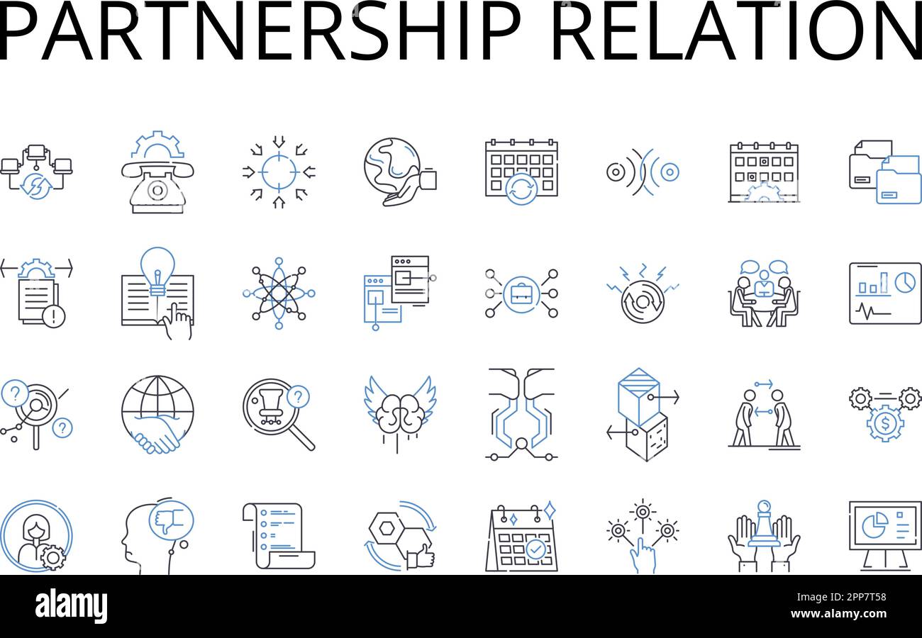 Partnership relation line icons collection. Love affair, Mutual respect, Working together ...