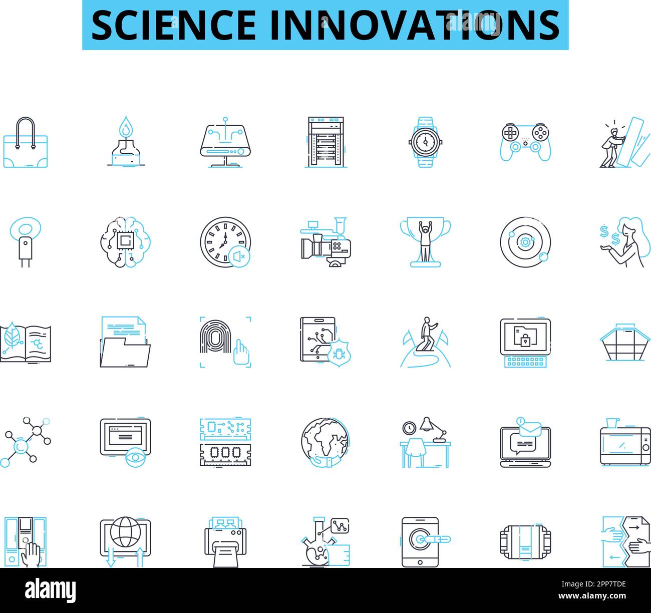 Science innovations linear icons set. Biotechnology, Nanotechnology ...