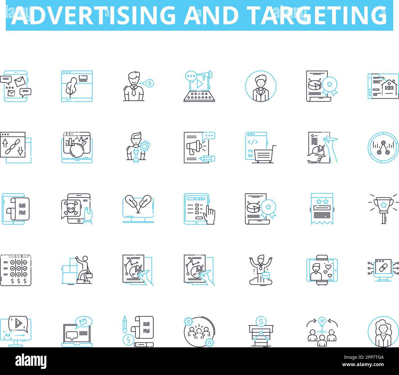 Advertising and targeting linear icons set. Segmentation, Demographics, Persona, Psychographics ...