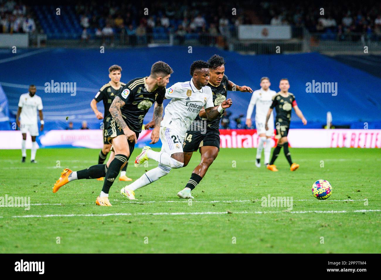 Madrid, Madrid, Spain. 22nd Apr, 2023. Vin'cius JÅ“nior (Real Madrid) in action claim a penalty ...