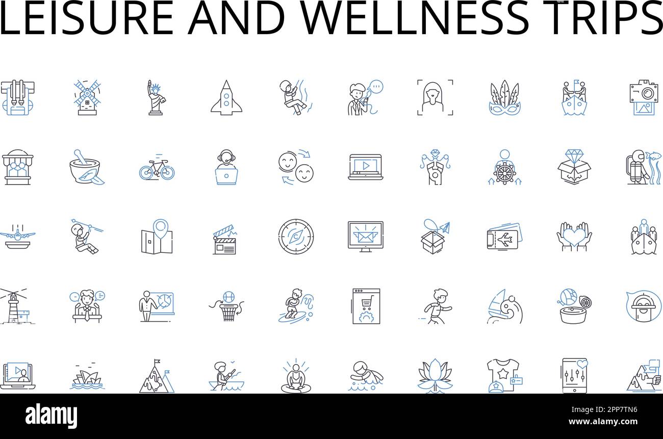 Leisure and wellness trips line icons collection. Interpretation ...
