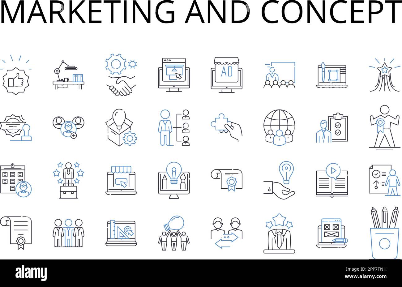 Marketing and concept line icons collection. Salesmanship and approach ...