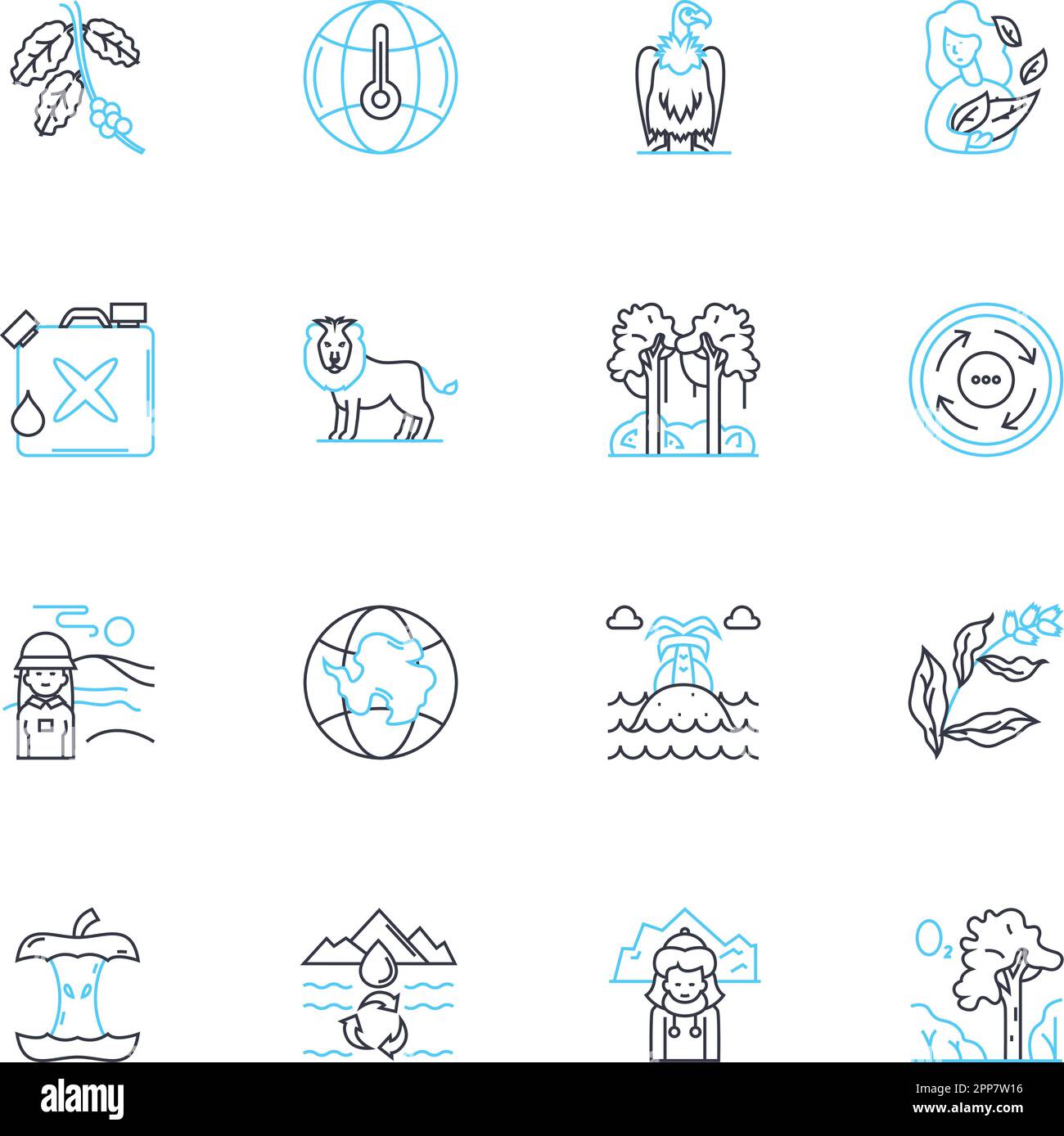 Environmental degradation linear icons set. Pollution, Deforestation, Erosion, Landfill ...