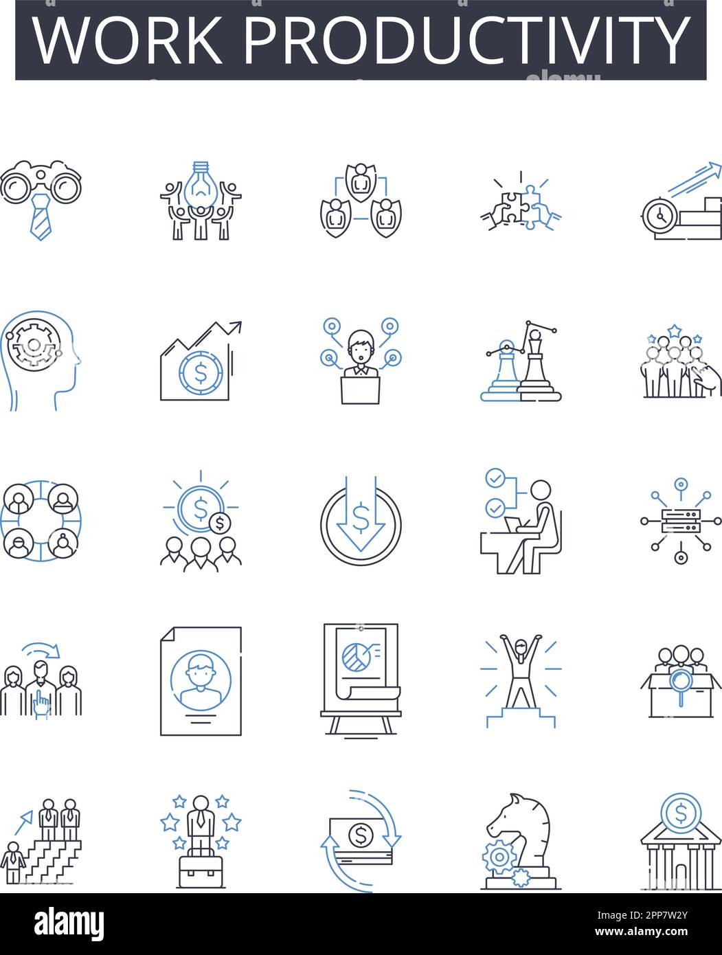 Work Productivity Line Icons Collection Time Management Job Efficiency Task Completion