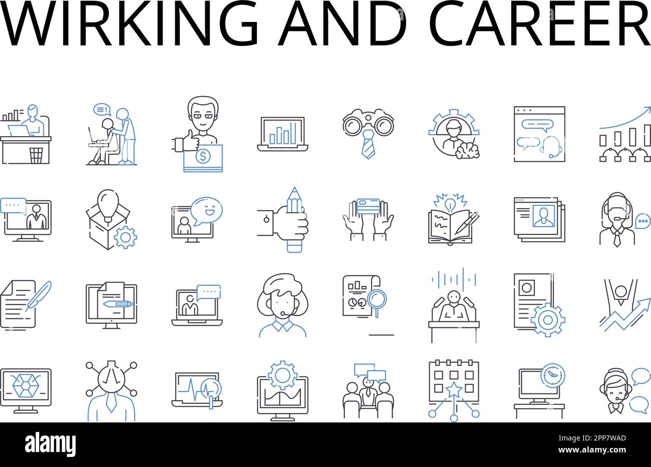 Wirking and career line icons collection. Job and profession ...