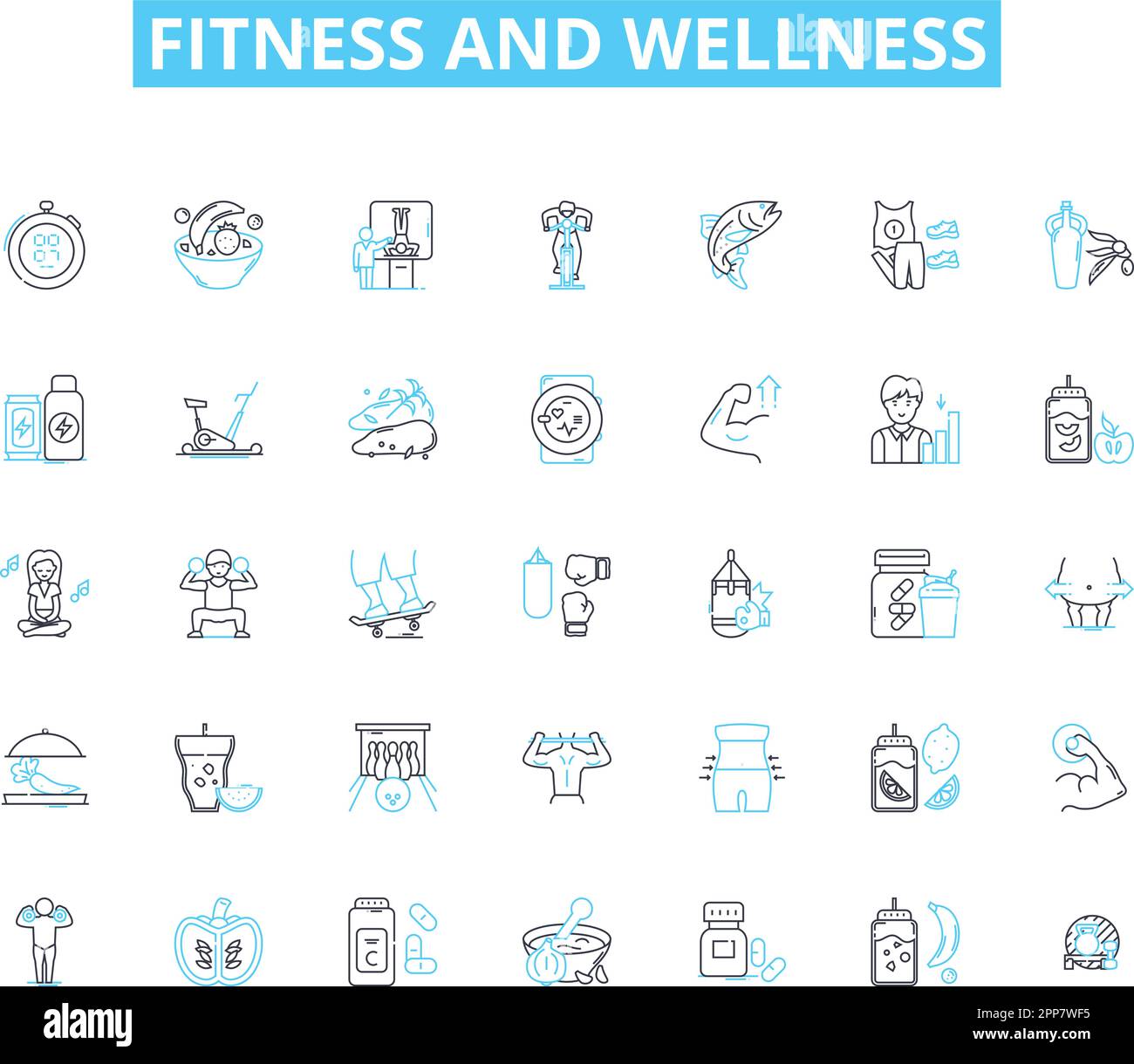 Fitness and wellness linear icons set. Exercise, Health, Strength ...