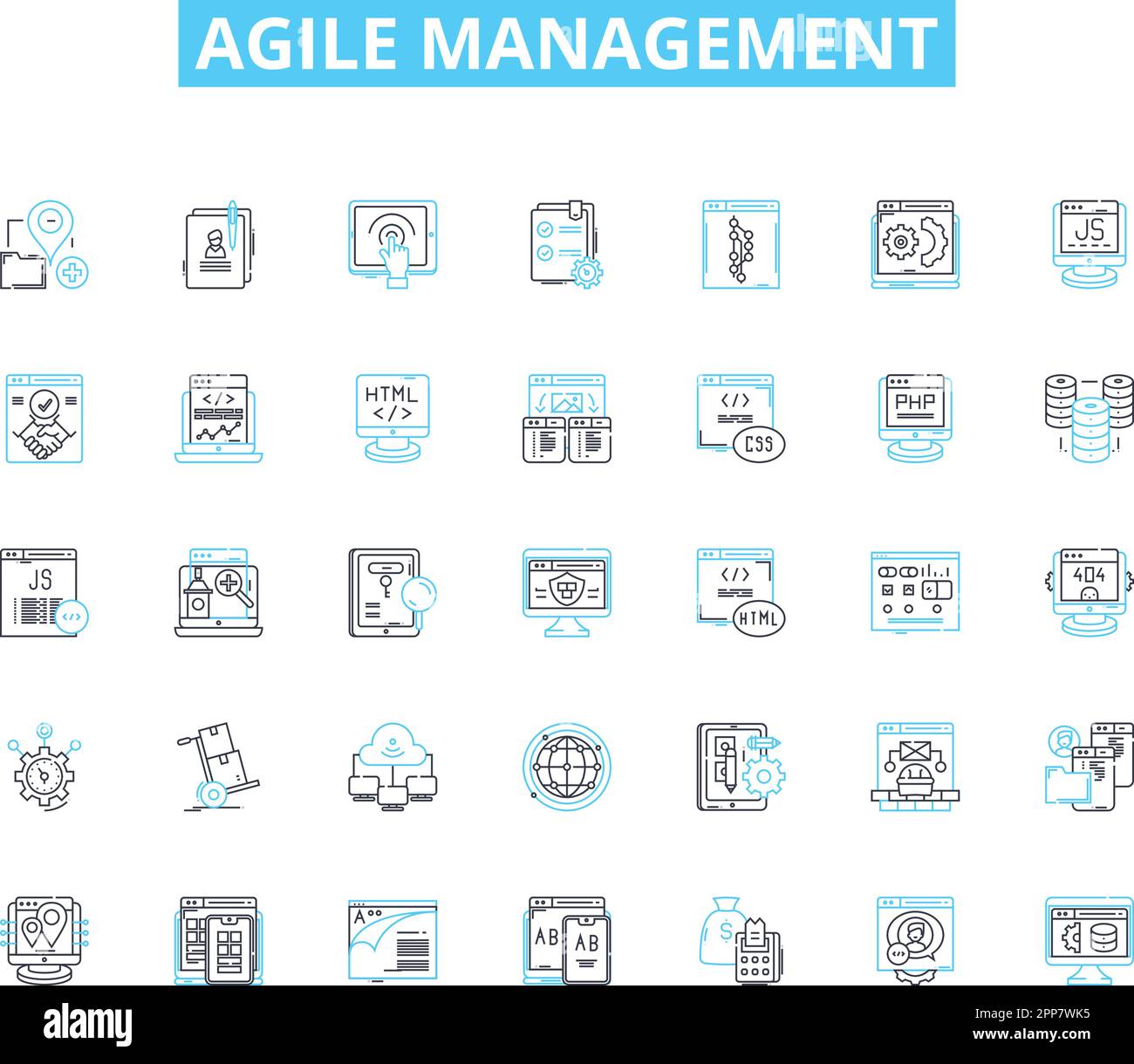 Agile Management Linear Icons Set Iterative Collaboration Flexibility Scrum Lean Kanban