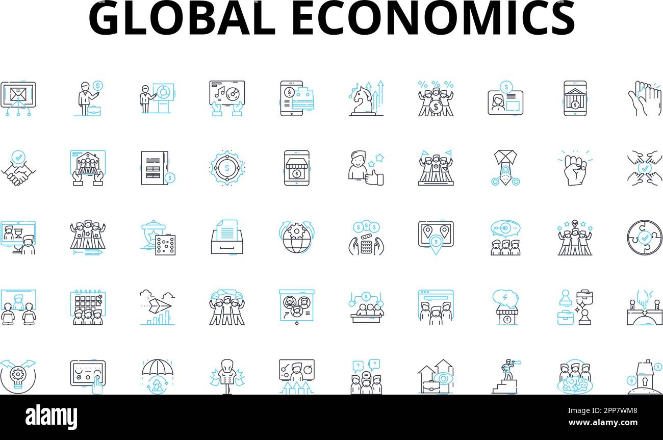 Global economics linear icons set. Trade, Exchange, Growth, Recession ...