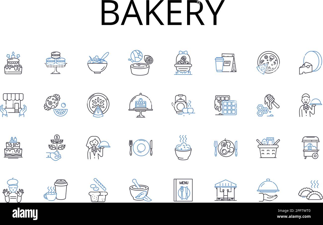Bakery line icons collection. Pastry shop, Bread store, Cake house ...