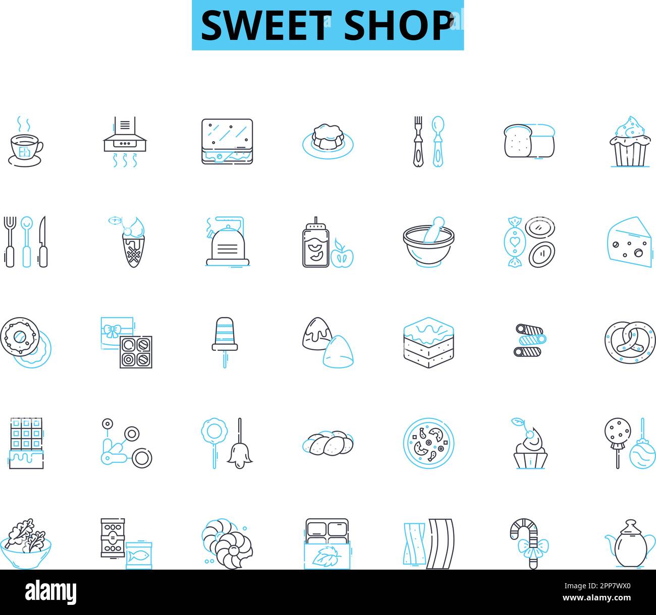 Sweet shop linear icons set. Candy, Confectiry, Sugary, Desserts ...